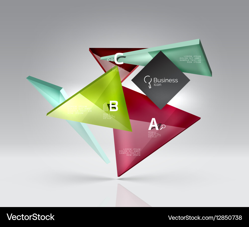 Glass triangles composition on grey 3d Royalty Free Vector