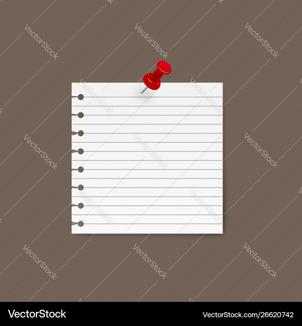 Yellow sticky note with pin isolated Royalty Free Vector