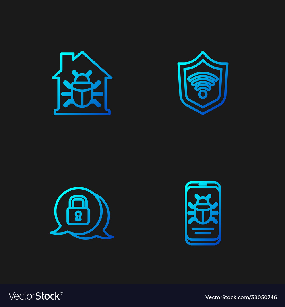 Set line system bug on mobile cyber security Vector Image Set line system bug on mobile cyber security Vector Image
