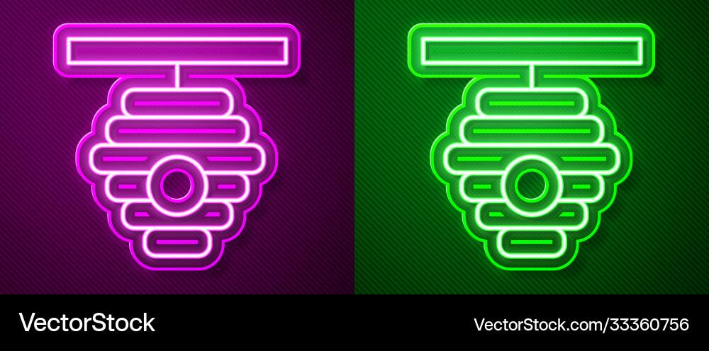 Glowing neon line hive for bees icon isolated Vector Image