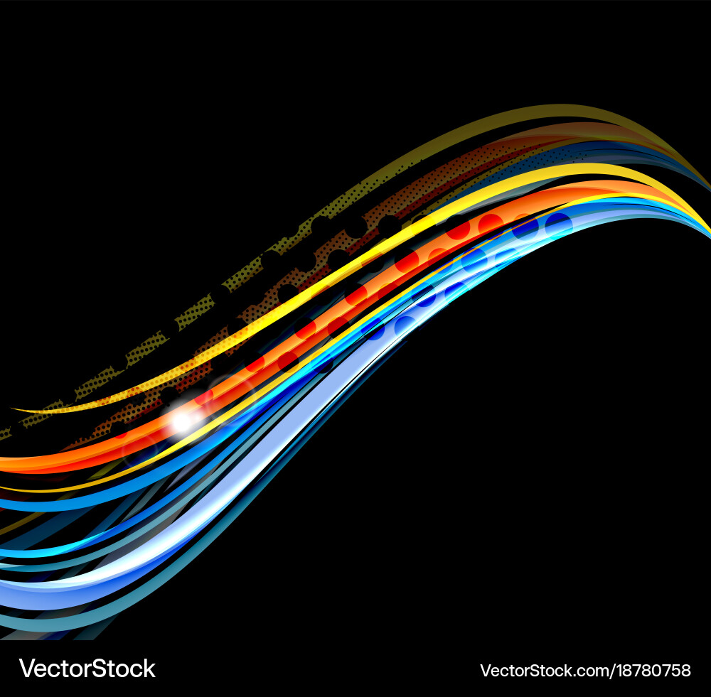 Rainbow color wavy lines on black background Vector Image