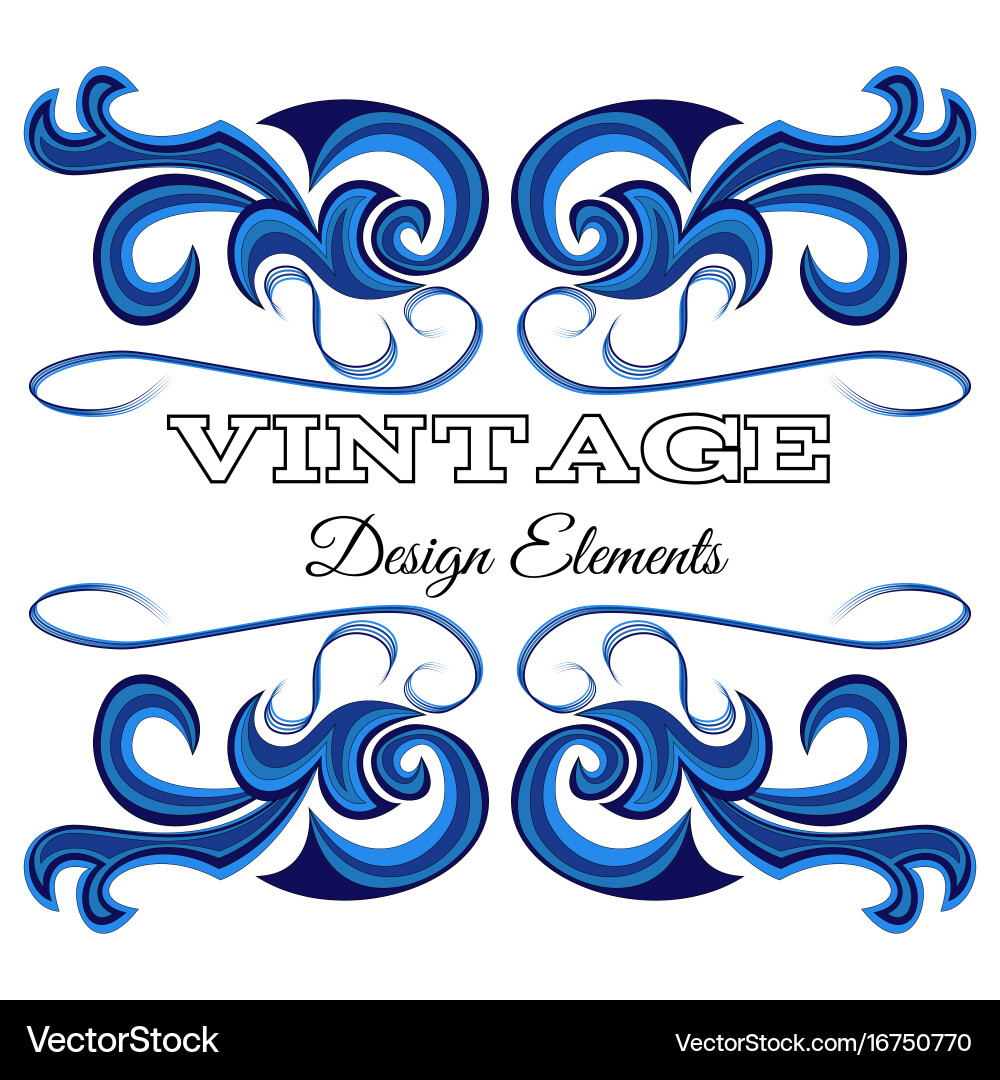 Blue calligraphic design elements and page decorat