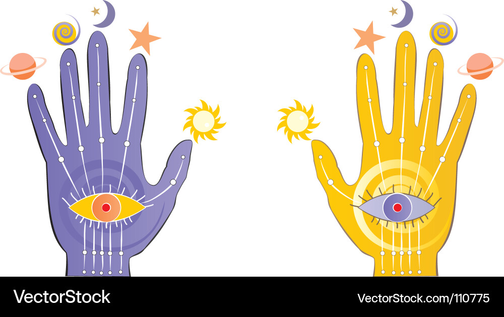 Palms with psychic symbols Royalty Free Vector Image