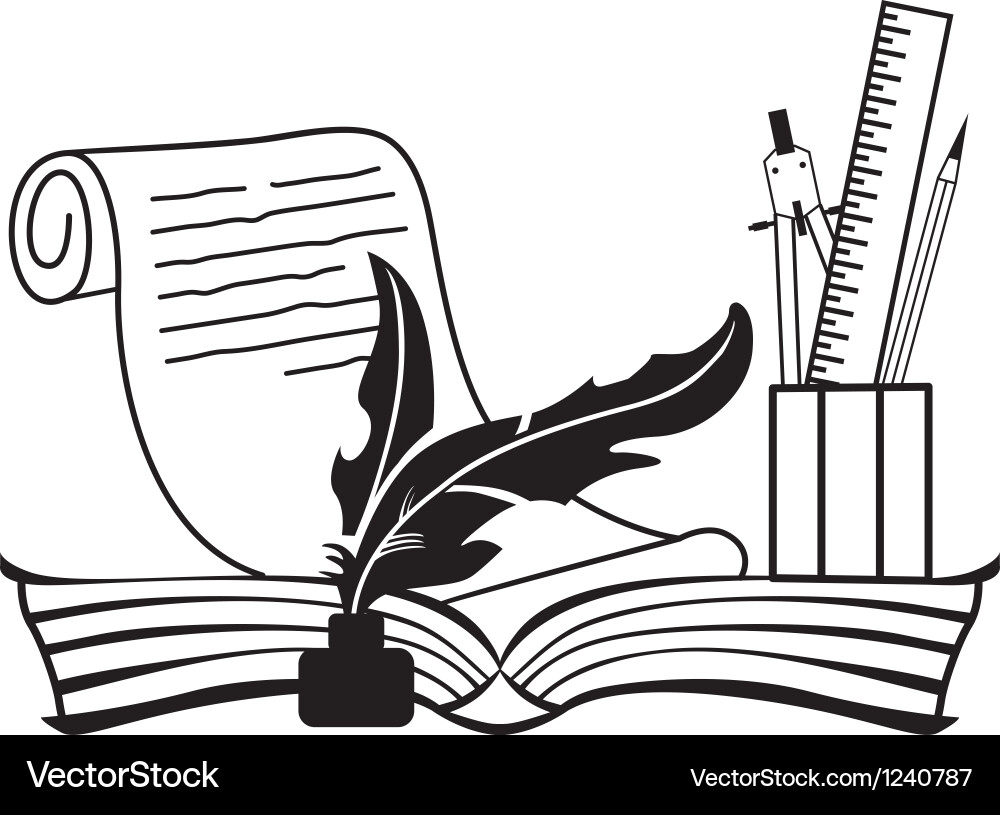 Book and pen Royalty Free Vector Image - VectorStock