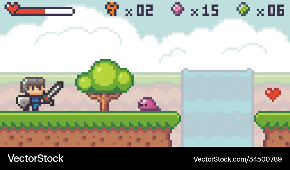 Pixel art style character in game arcade play Vector Image