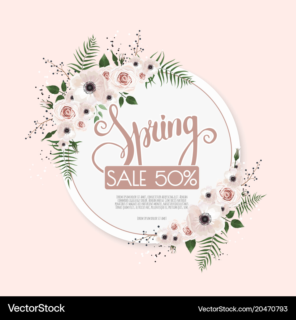 Spring sale background with beautiful flowers Vector Image