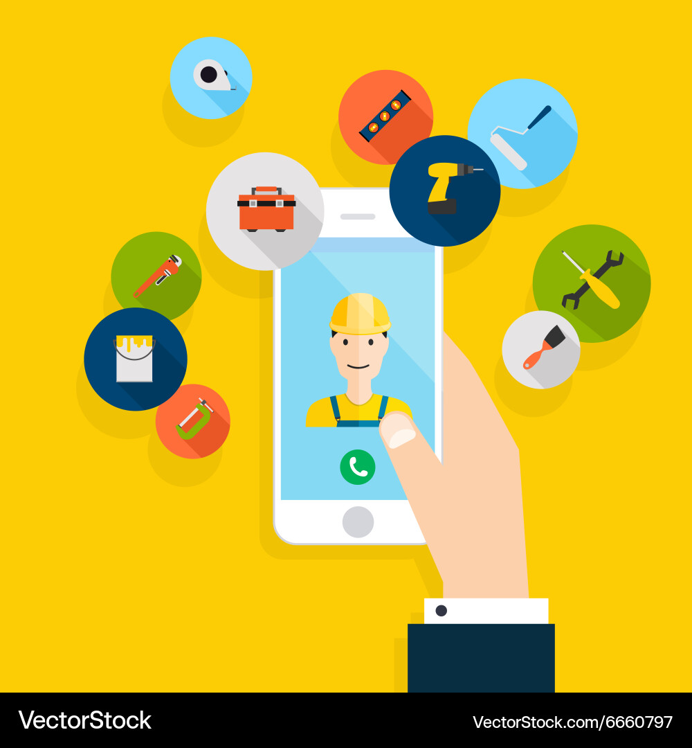 Modern creative flat design on hand holding mobile