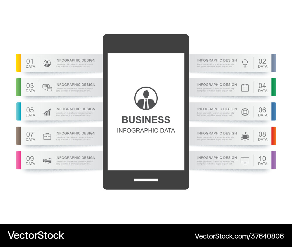 Smartphone infographic template with 10 data Vector Image