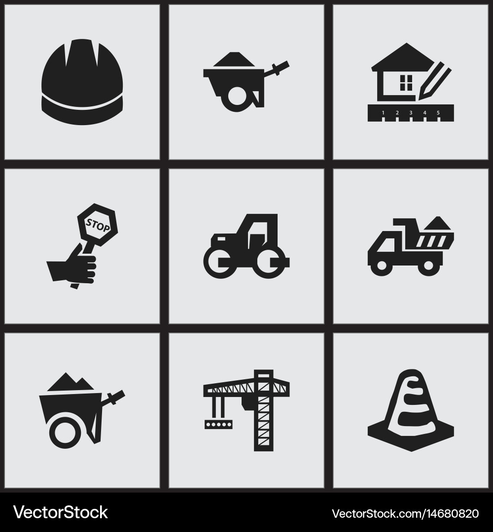 Set of 9 editable construction icons includes Vector Image
