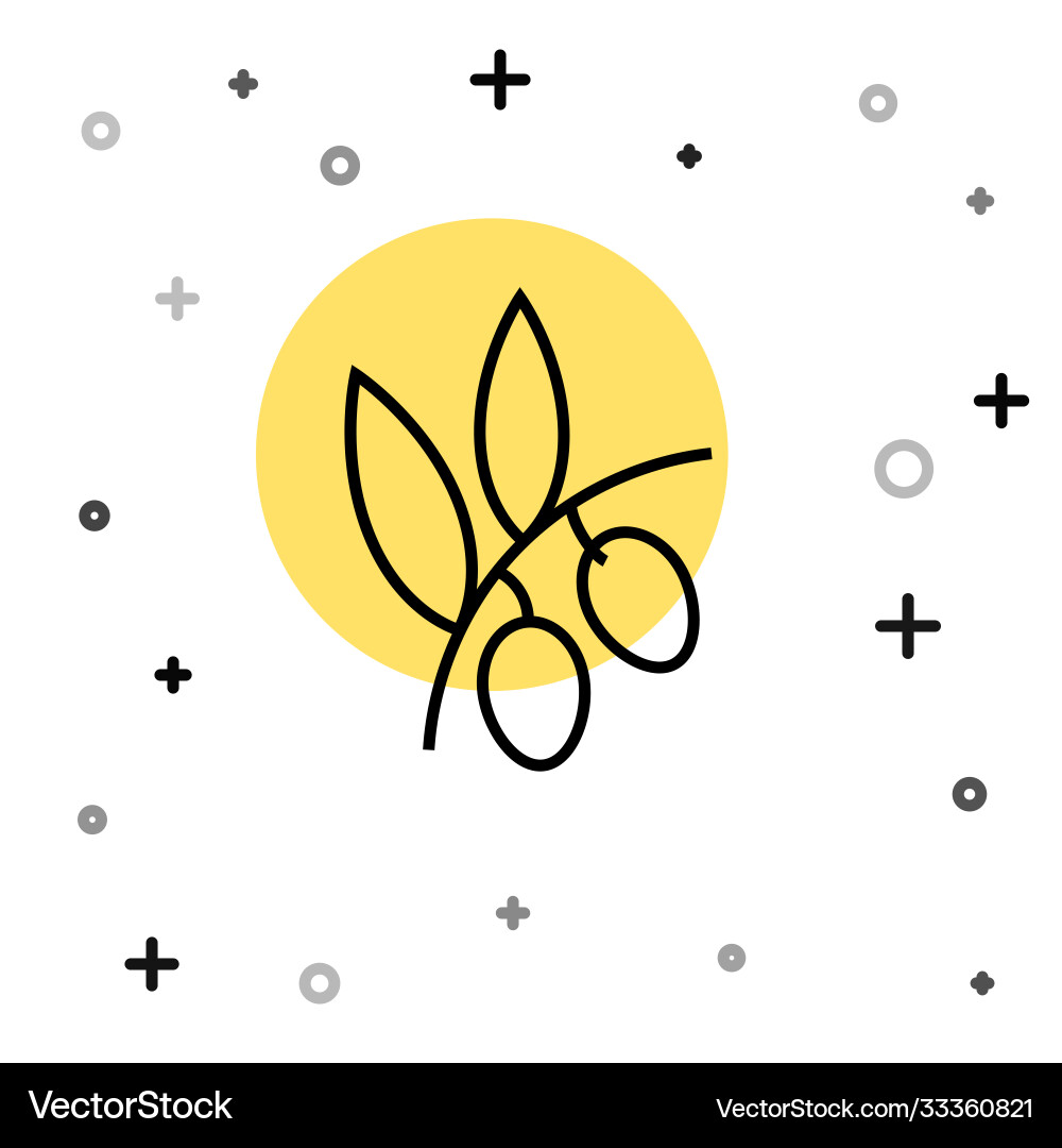Black line olives branch icon isolated on white Vector Image