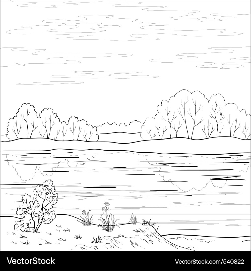 Landscape forest river outline Royalty Free Vector Image