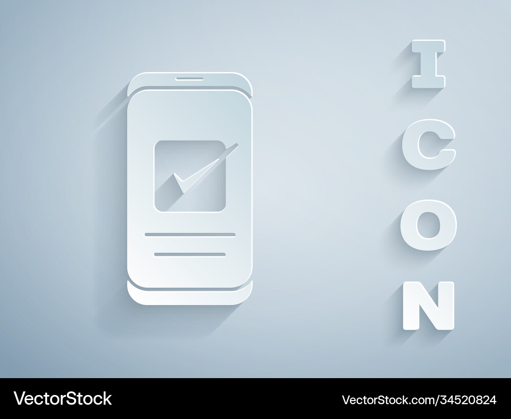 Paper cut smartphone mobile phone icon isolated Vector Image