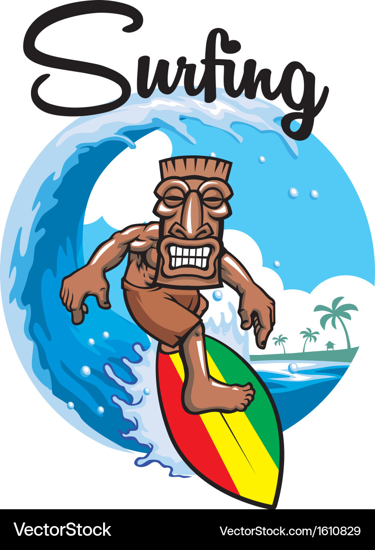Tiki surfing Royalty Free Vector Image - VectorStock