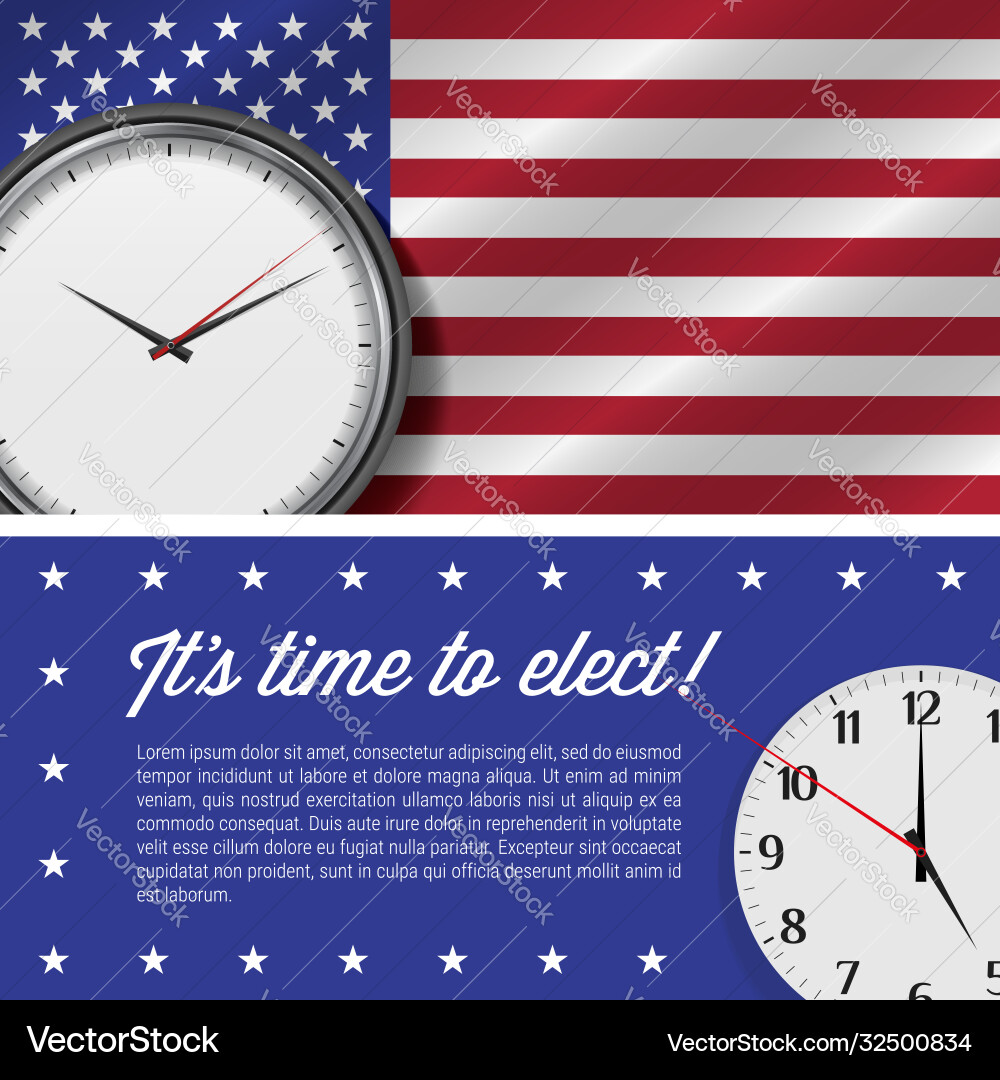Empty clock on american flag background its time Vector Image