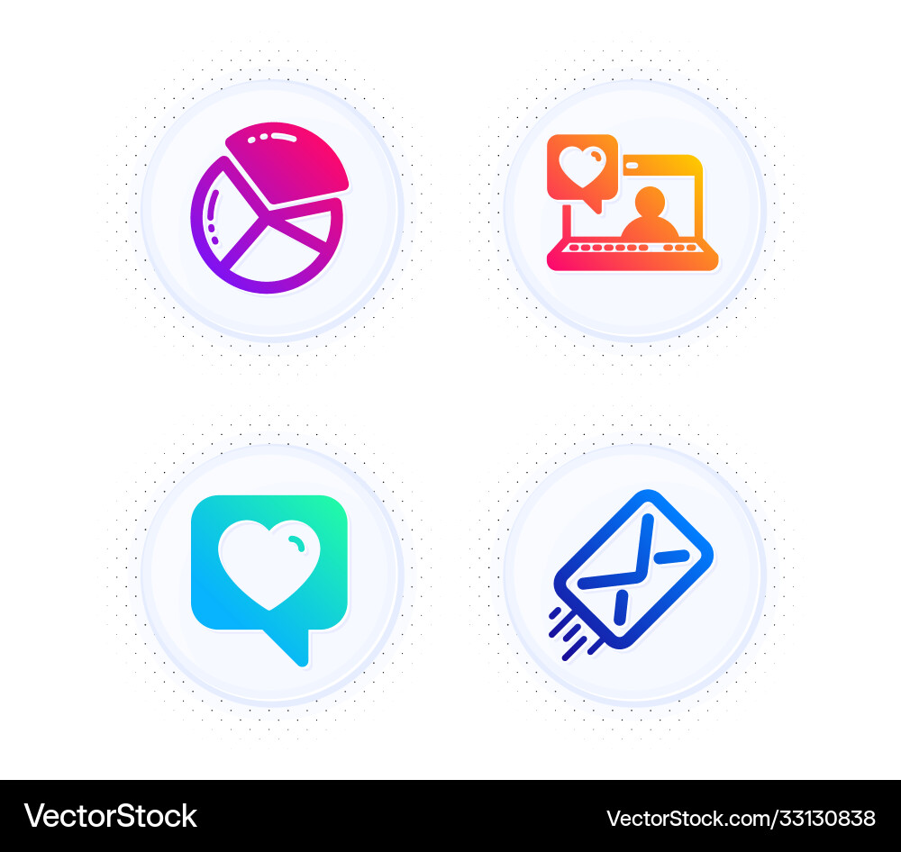 Pie chart friends chat and heart icons set e Vector Image