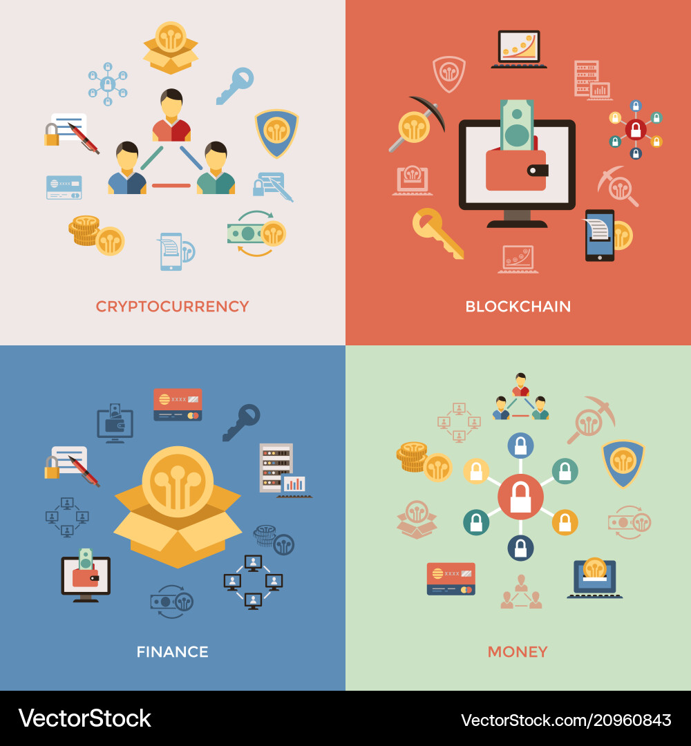 Digital line icons set blockchain pack Royalty Free Vector