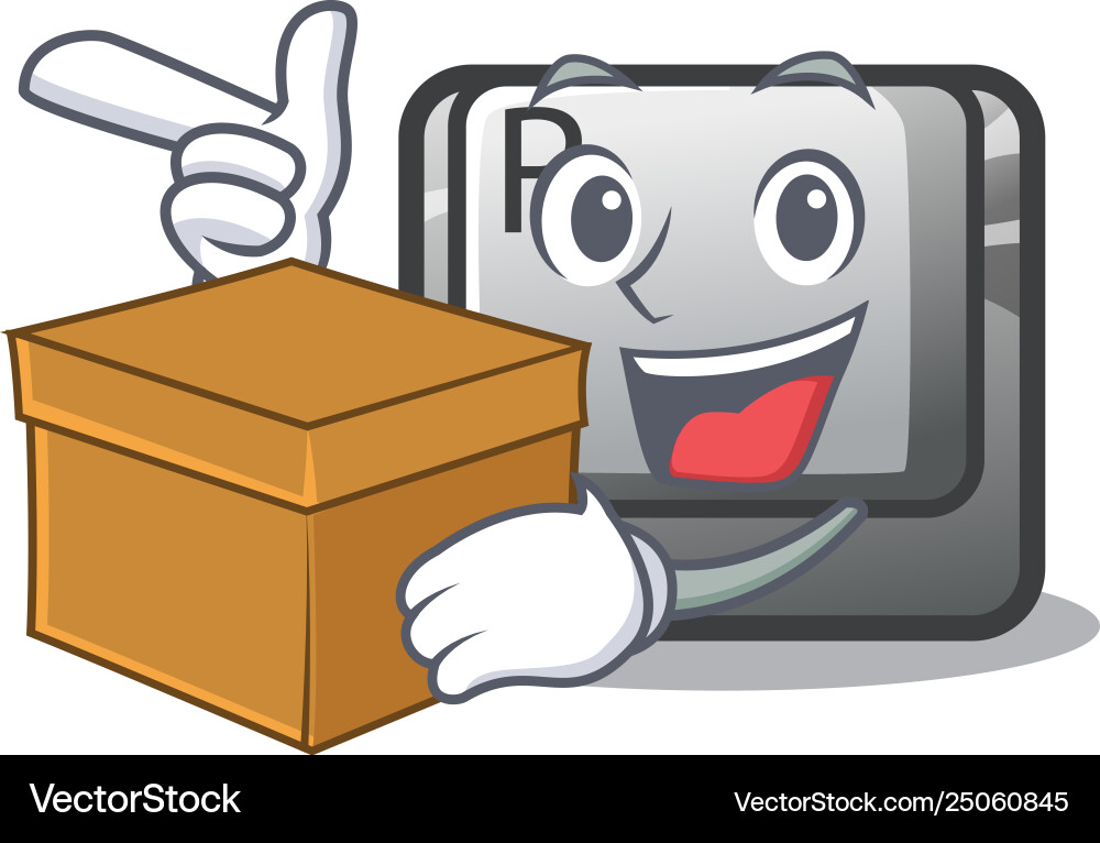 With box button r isolated cartoon Royalty Free Vector Image