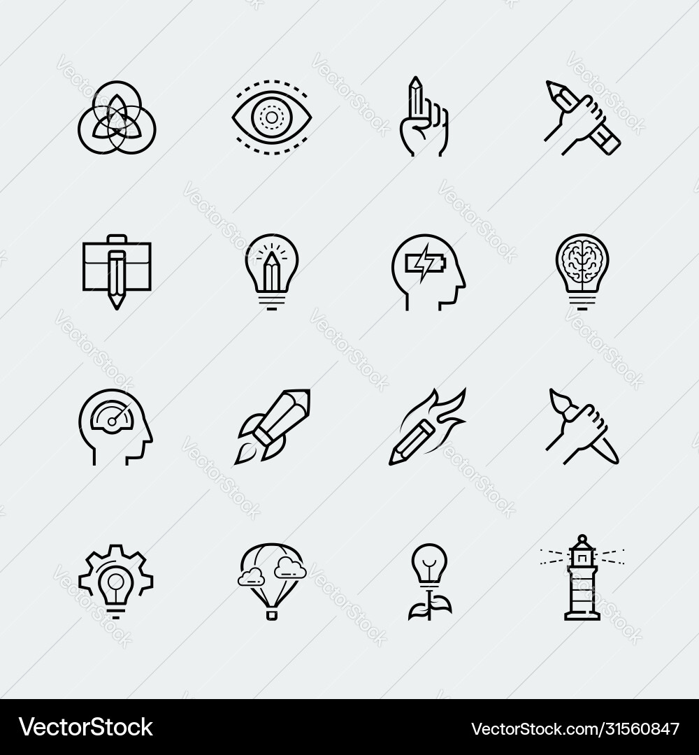 Creativity and graphic design icon set in thin Vector Image