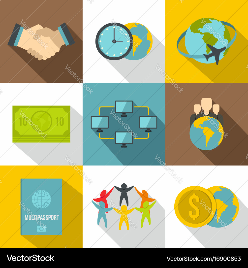 Citizenship icons set flat style Royalty Free Vector Image