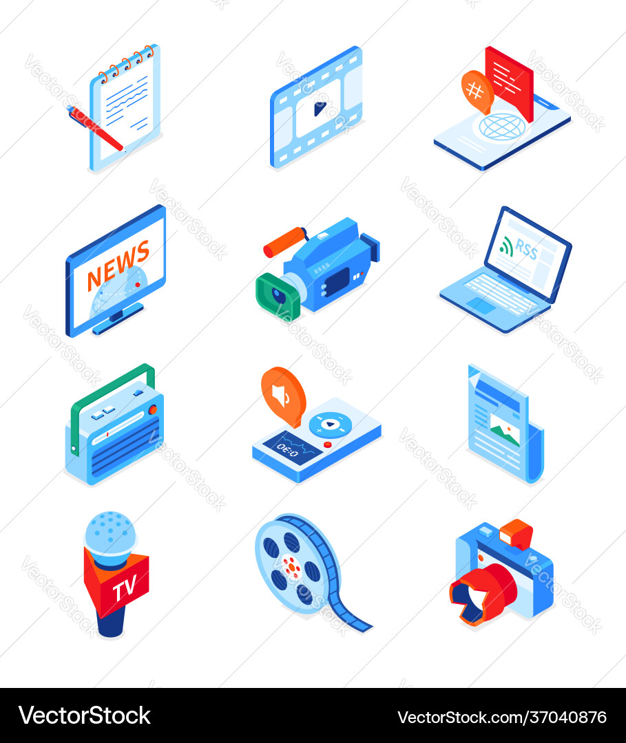 Media and journalism - modern isometric icons set Vector Image