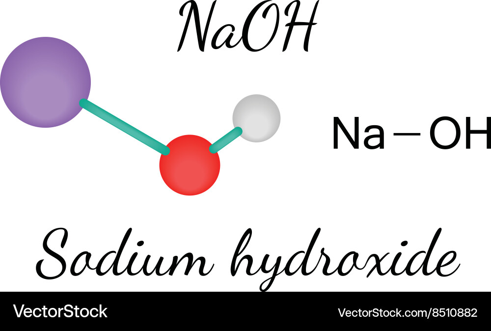 NaOH sodium hydroxide molecule Royalty Free Vector Image