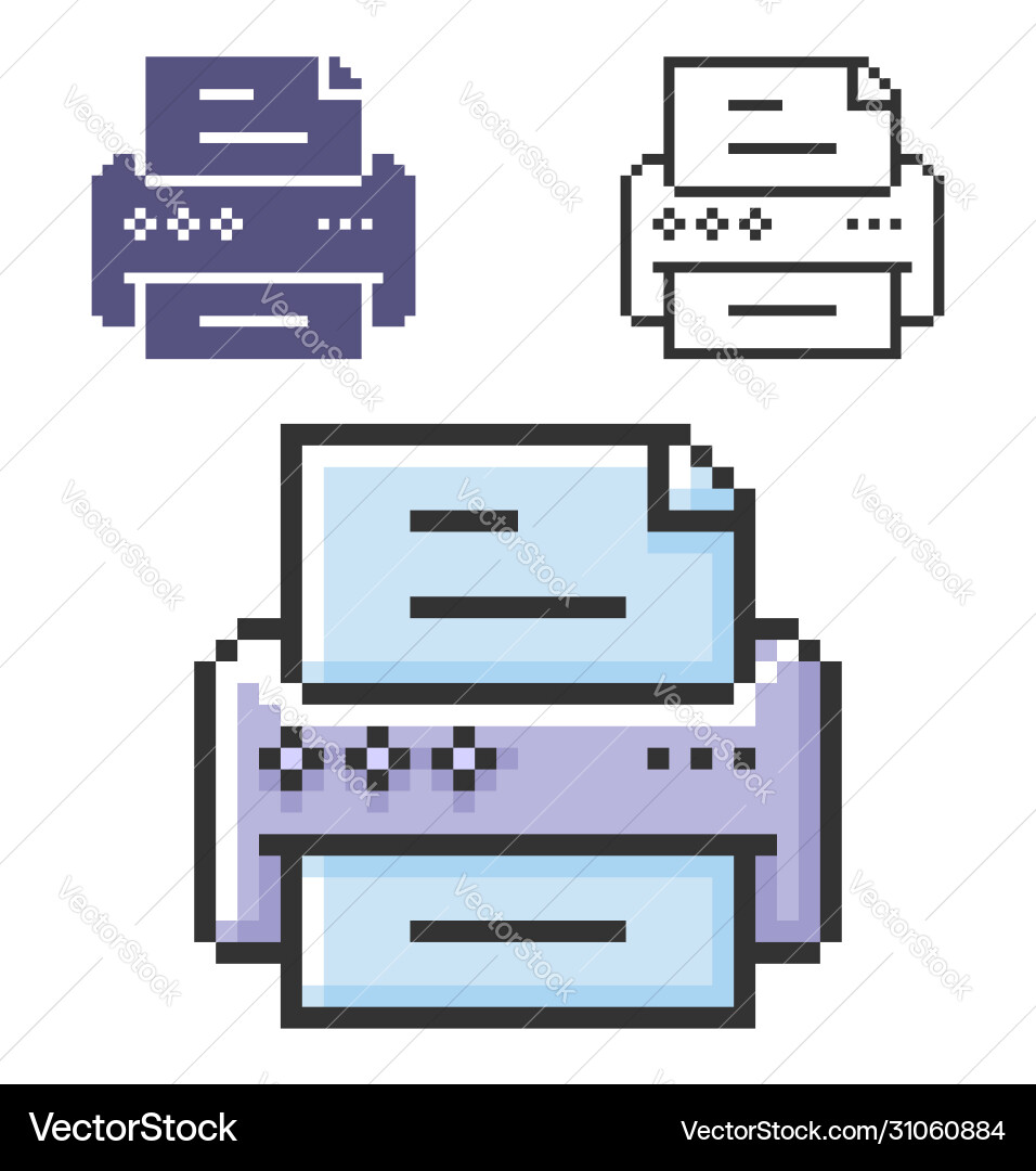Pixel icon printer in three variants fully Vector Image
