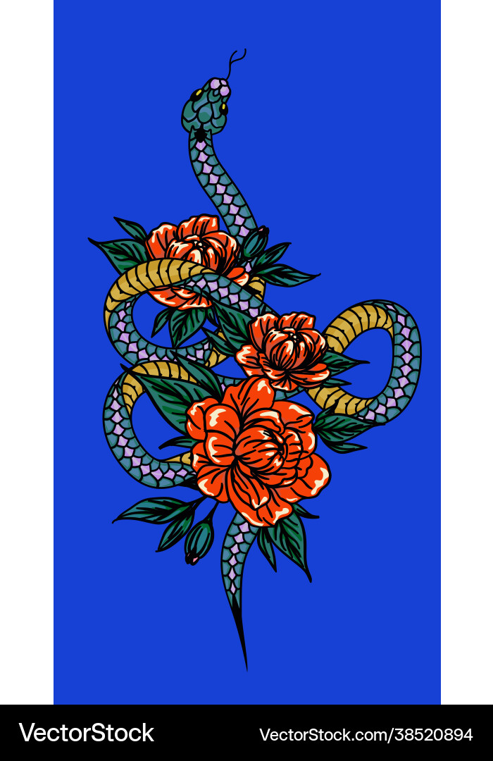 Cosmic magic snake snake and wildflowers Vector Image