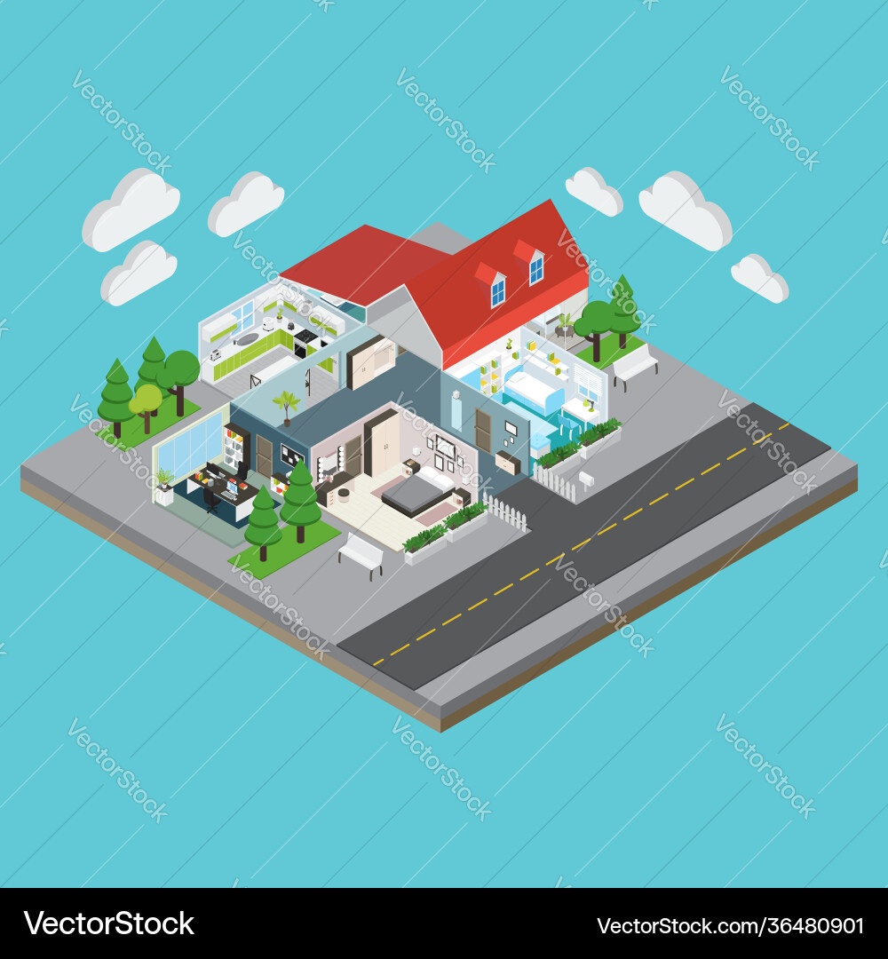Isometric house interior view Royalty Free Vector Image
