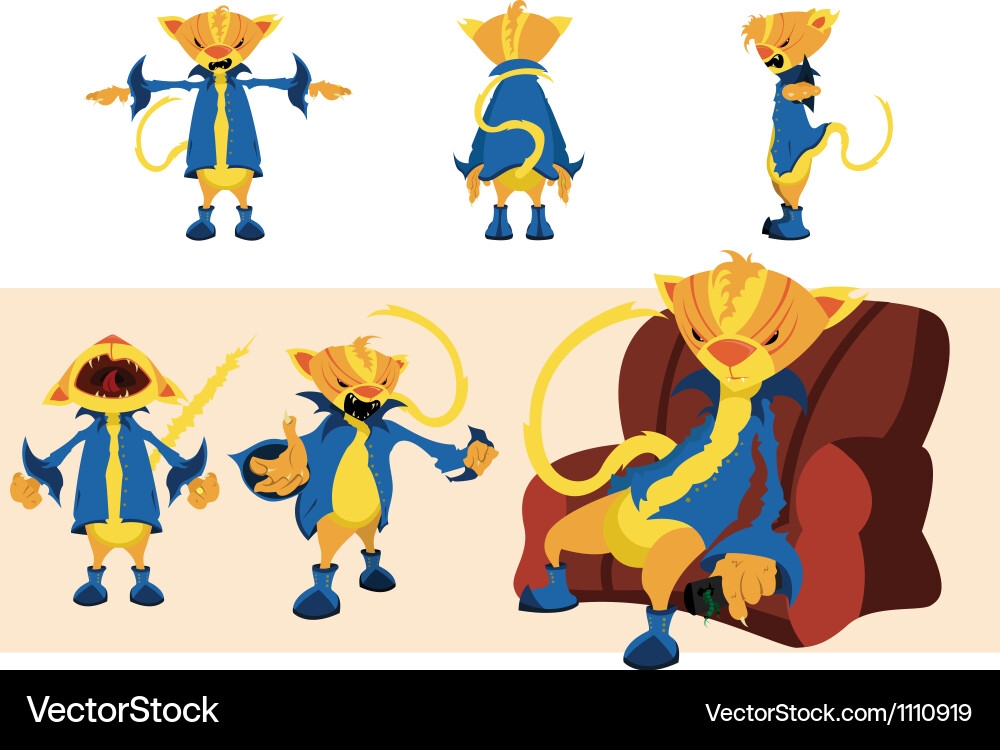 Yellow cat character sheet Royalty Free Vector Image