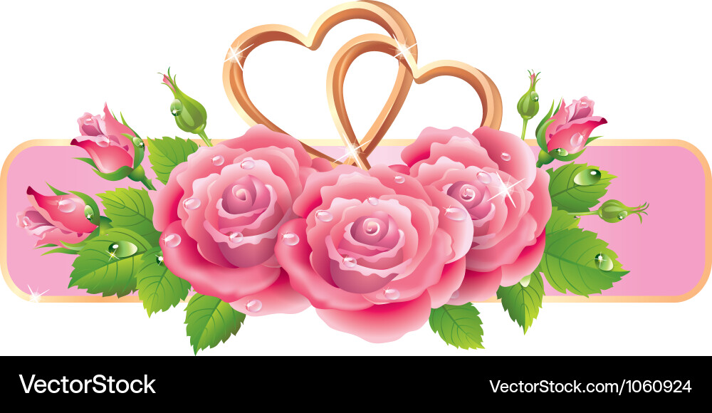 Banner with roses and hearts Royalty Free Vector Image