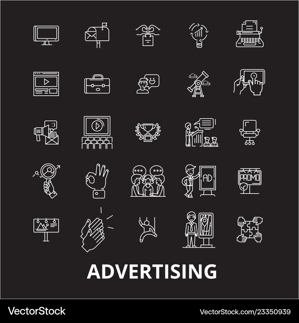 Advertising editable line icons set Royalty Free Vector