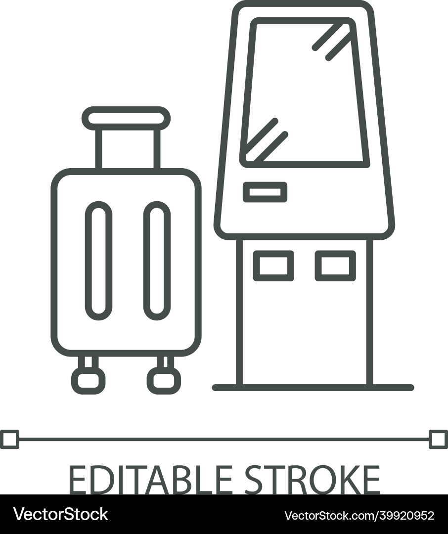 Check in kiosk pixel perfect linear icon self Vector Image