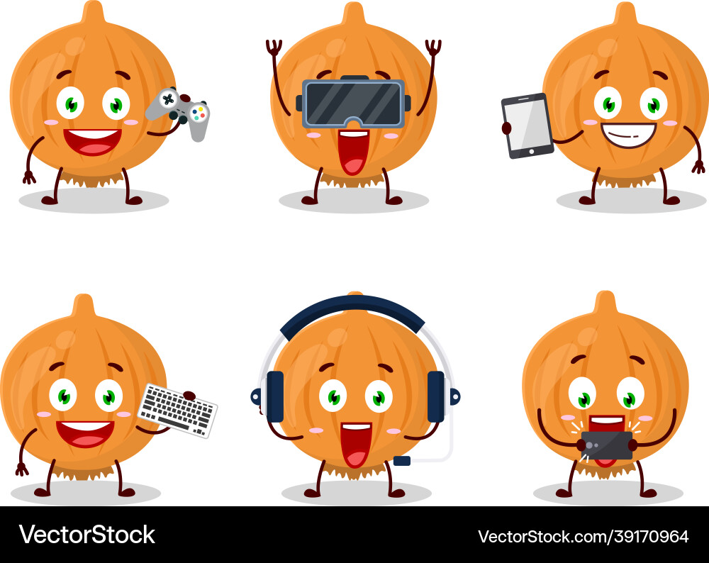 Onion cartoon character are playing games Vector Image