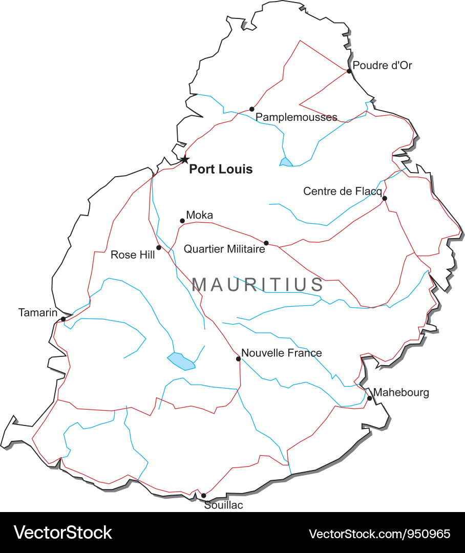Mauritius Black White Map Royalty Free Vector Image