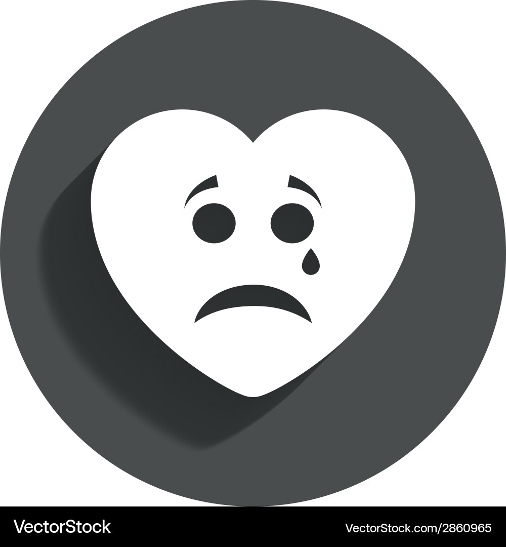 Sad heart face with tear icon Crying symbol Vector Image