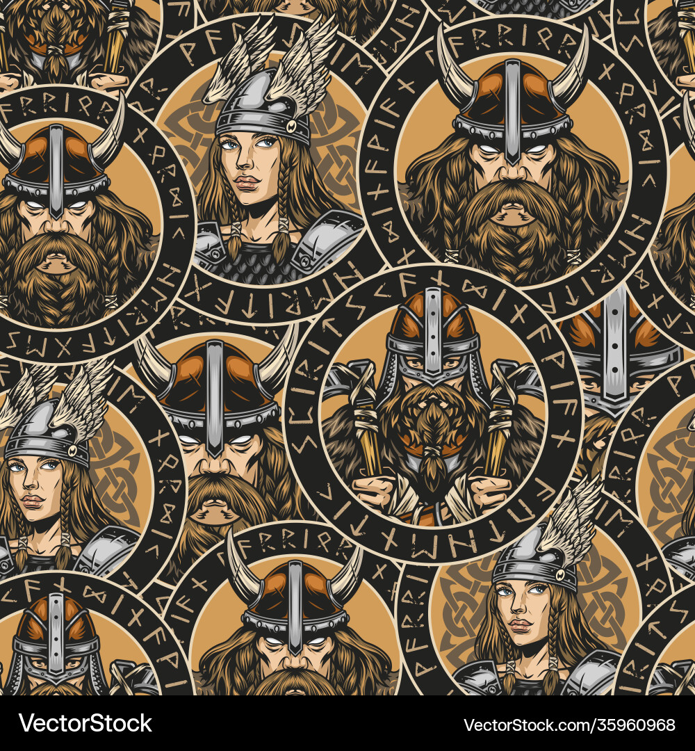 Viking colorful seamless pattern Royalty Free Vector Image