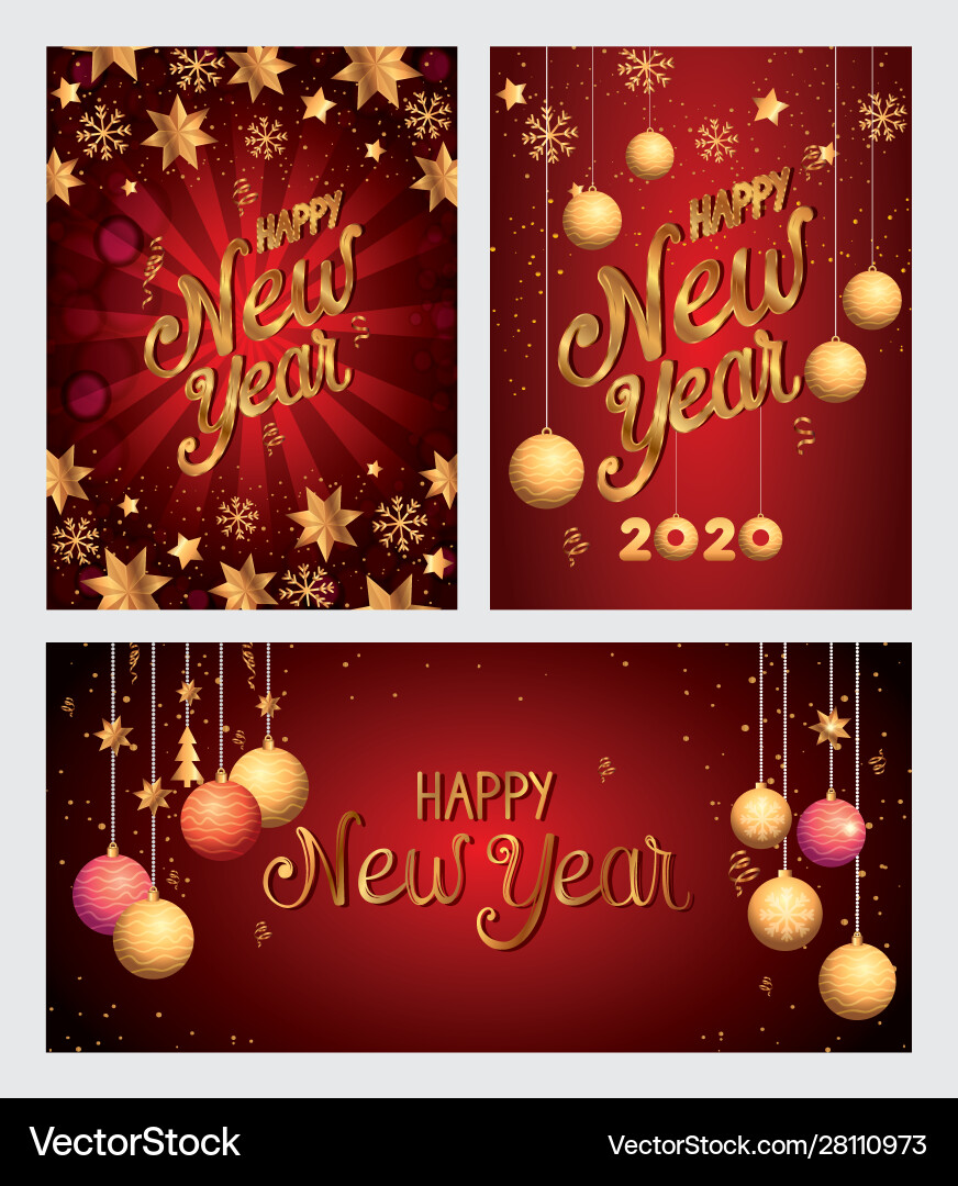 Set posters happy new year with decoration Vector Image