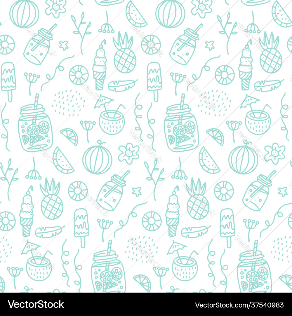 Summer beach seamless pattern with hand drawn Vector Image
