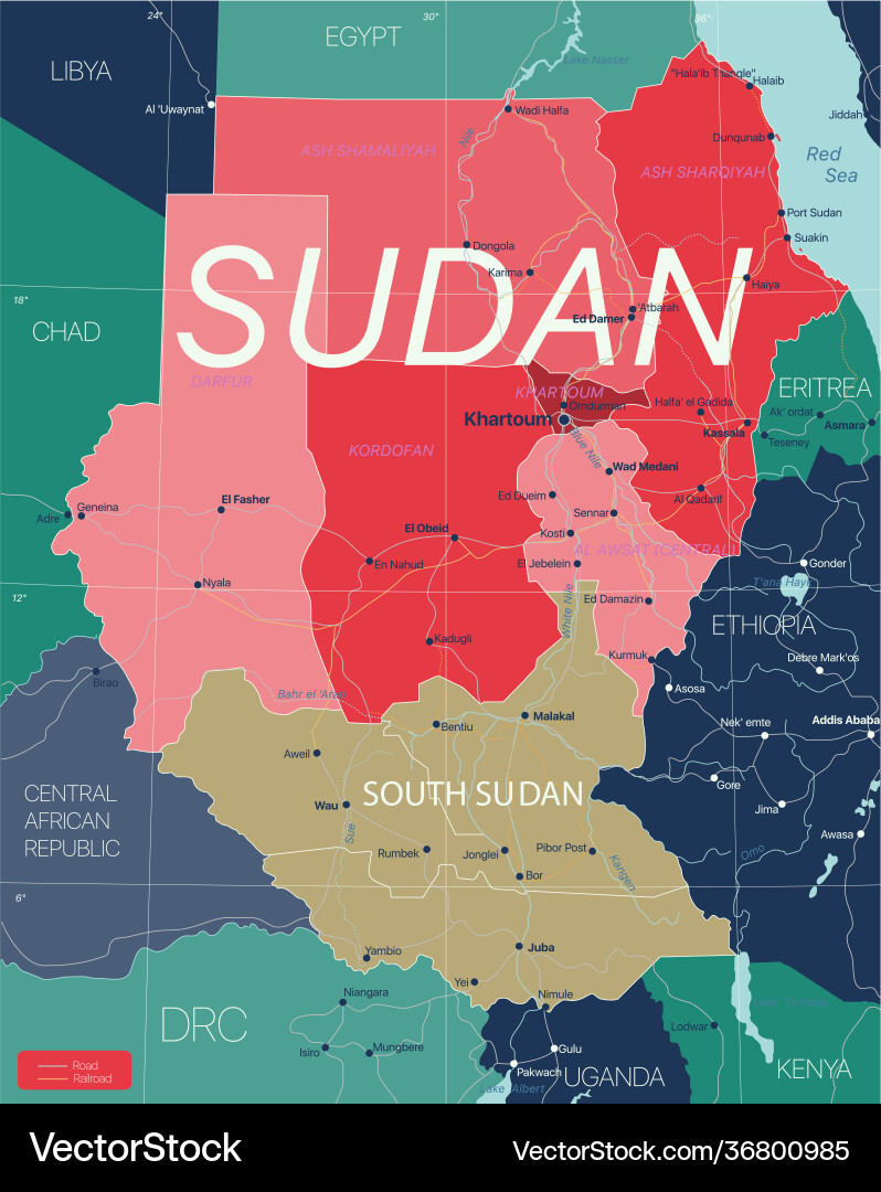 Sudan country detailed editable map Royalty Free Vector