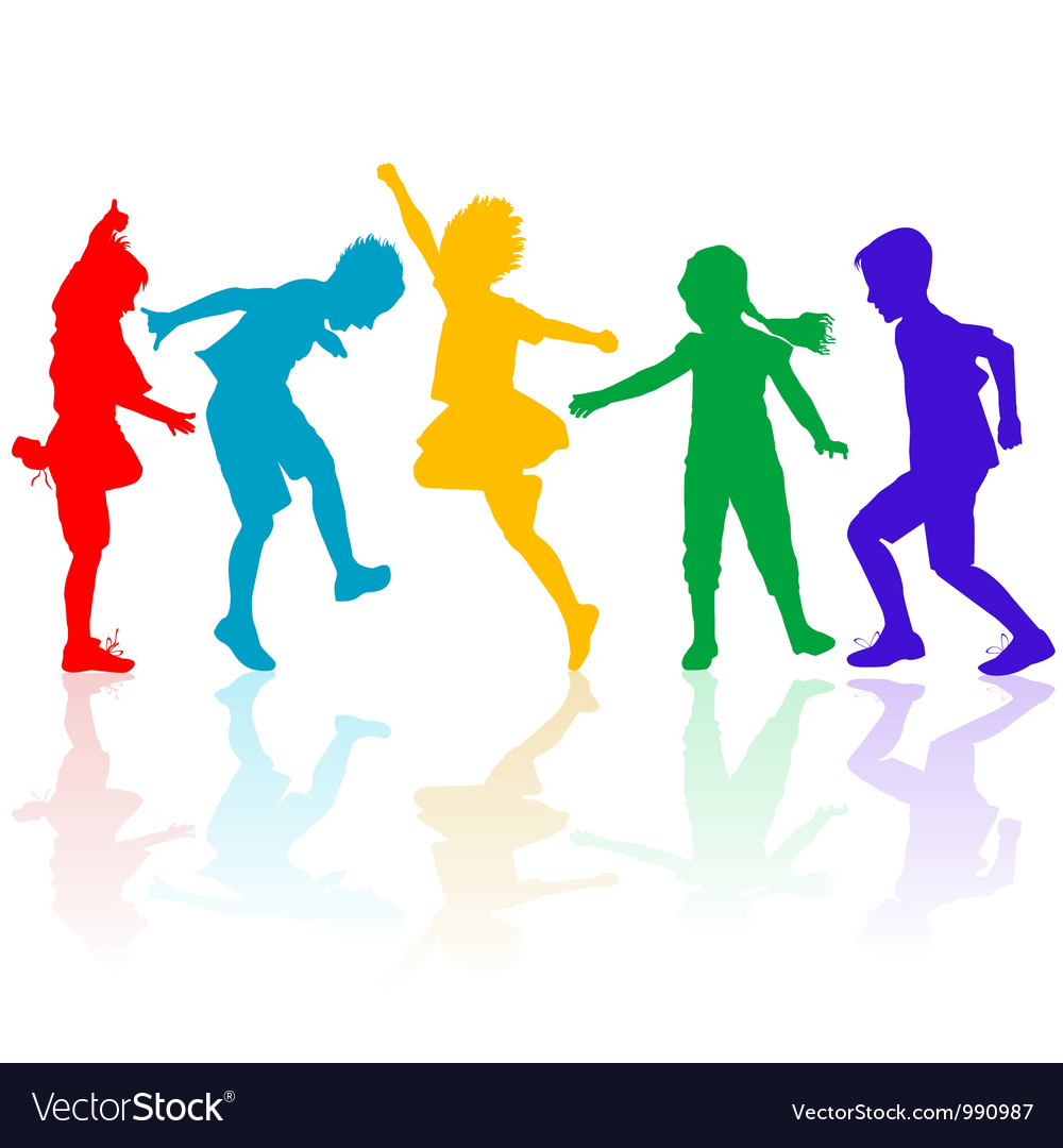 Colored silhouettes of happy children playing Vector Image Colored silhouettes of happy children playing Vector Image