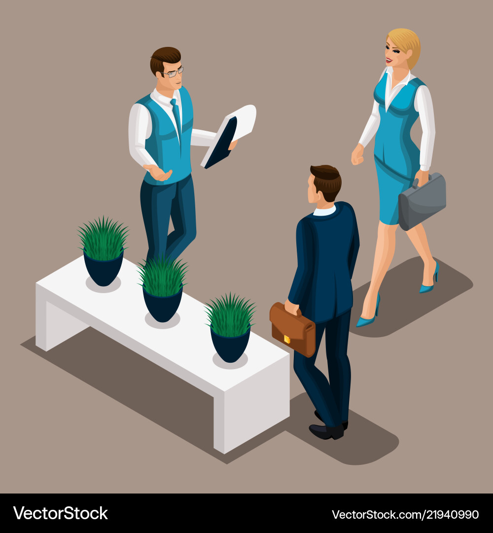 Isometric bank managers meet the client Royalty Free Vector