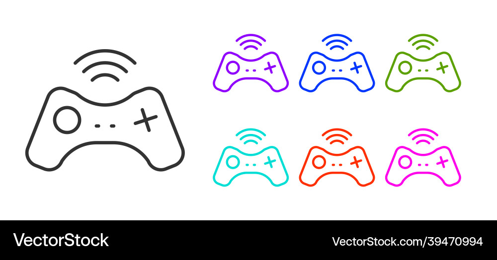 Black line wireless gamepad icon isolated on white