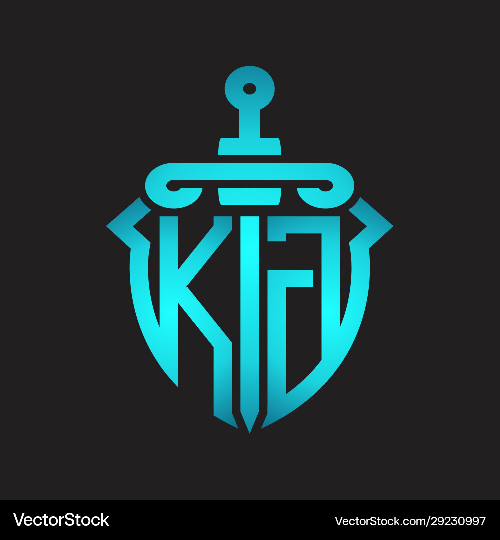 Kg logo monogram with sword and shield Royalty Free Vector