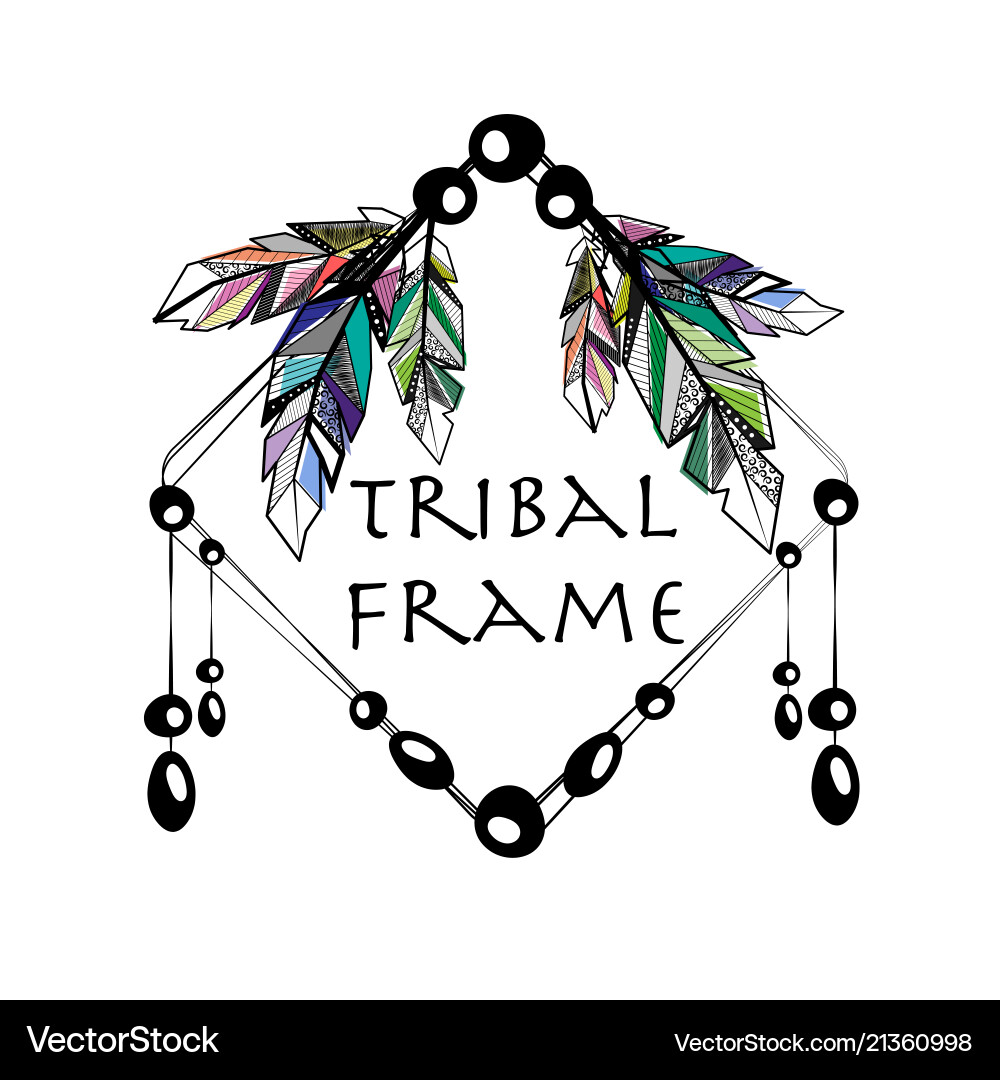 Feathers boho square frame Royalty Free Vector Image