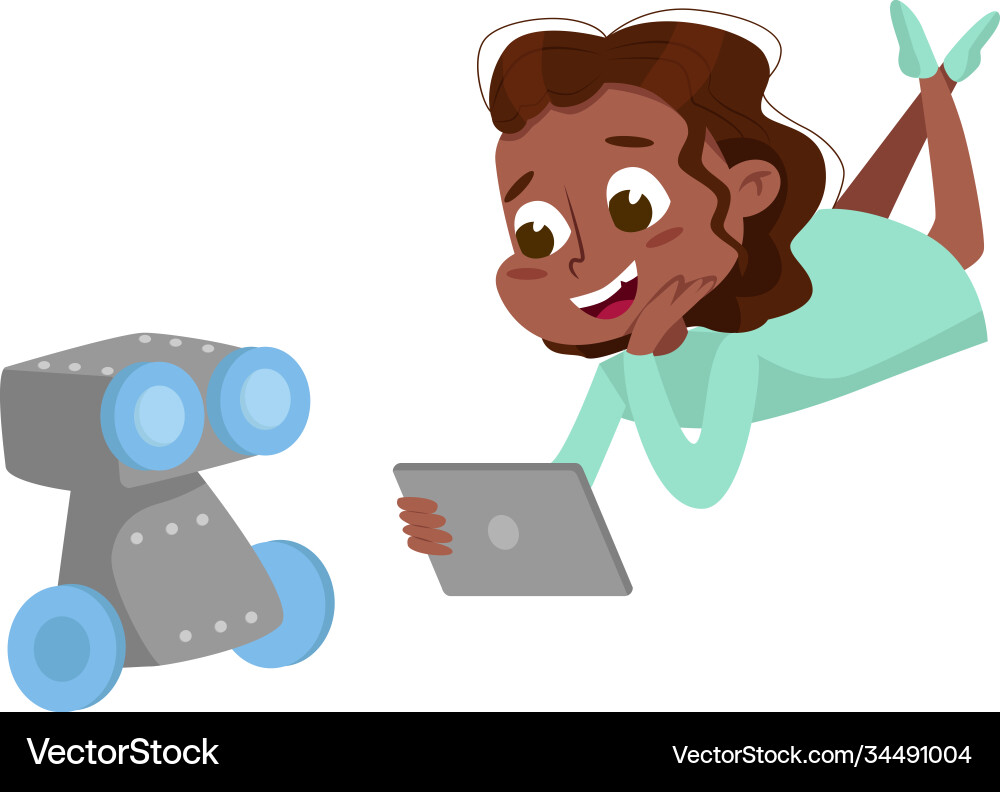 Cute smiling african american girl programming Vector Image