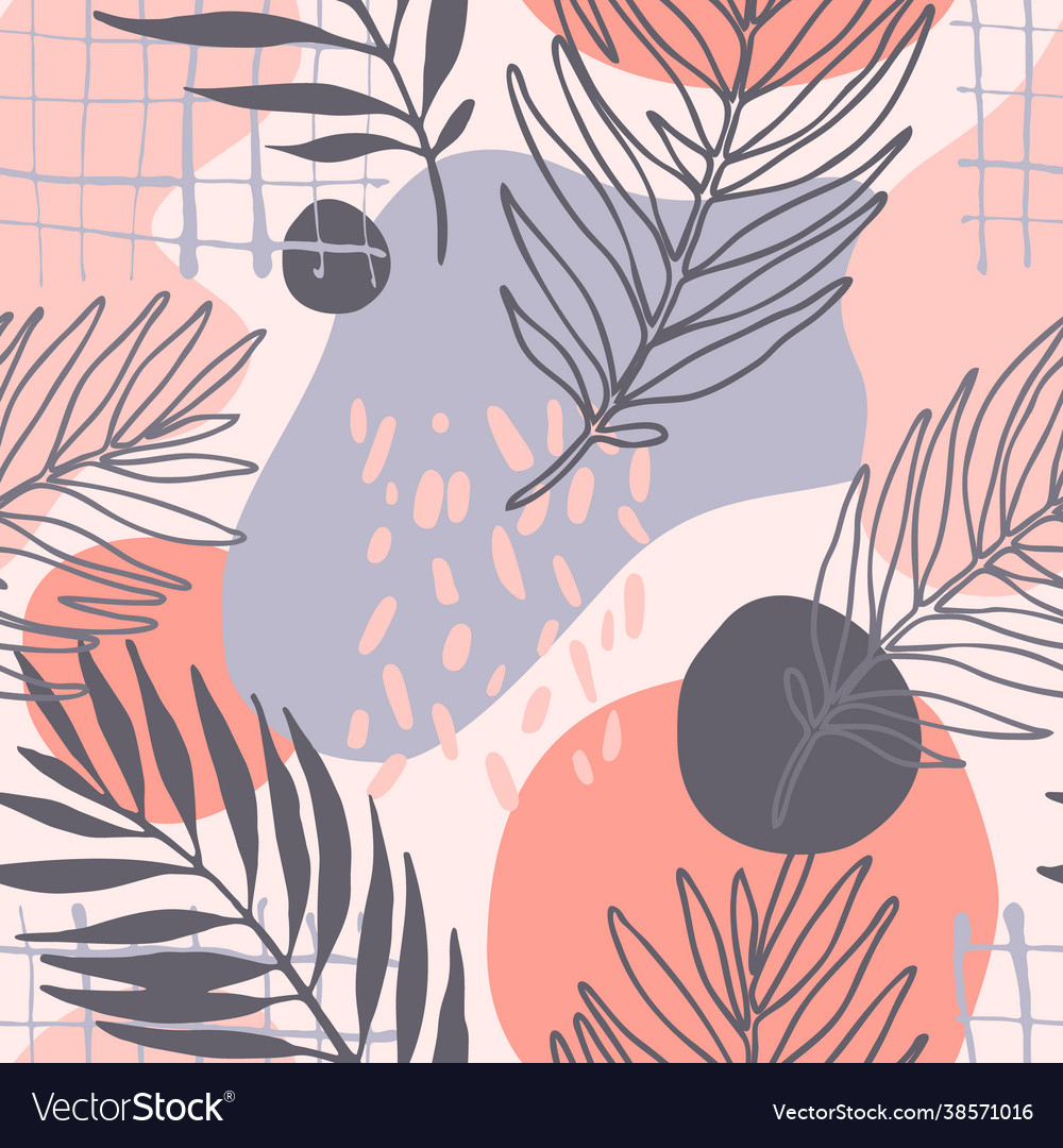 Modern seamless pattern one line art palm leaves Vector Image