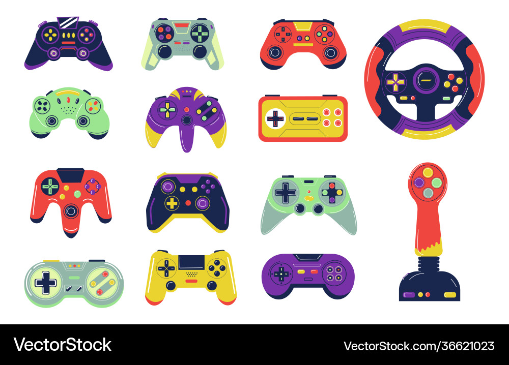 Joysticks cartoon controllers for video gaming Vector Image
