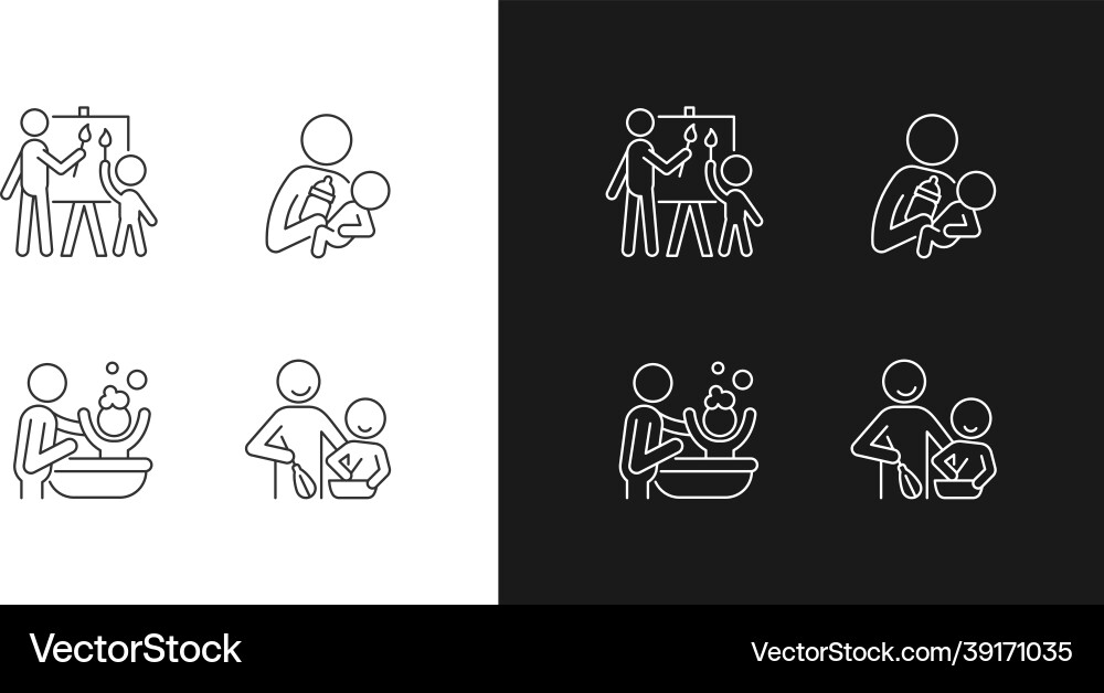 Parent-child bonding linear icons set for dark Vector Image