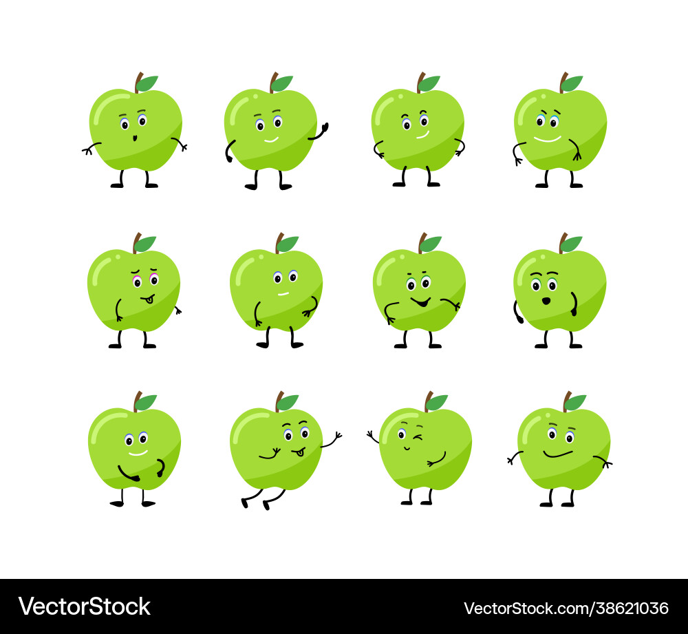 Set cartoon character apple with different Vector Image