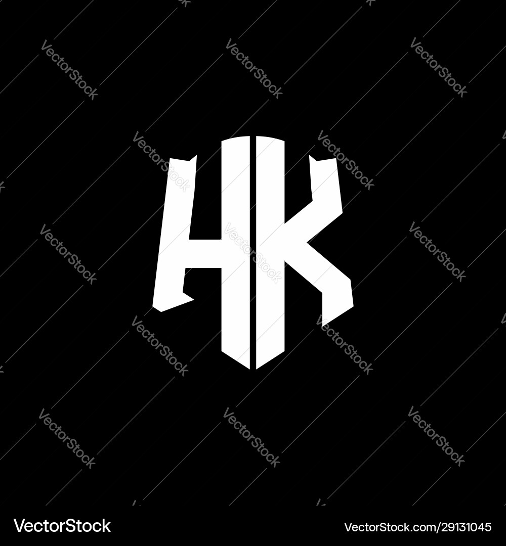 Hk monogram letter logo ribbon with shield style Vector Image